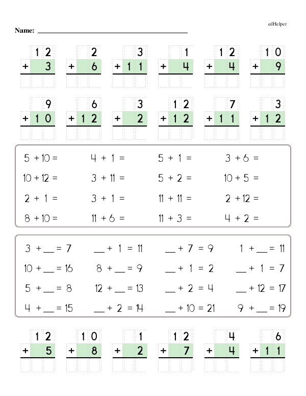 Addition and Subtraction Facts to 20 (Math Chapter Workbook)