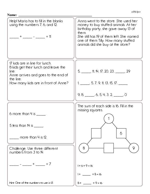 Addition and Subtraction Facts to 20 (Math Chapter Workbook)