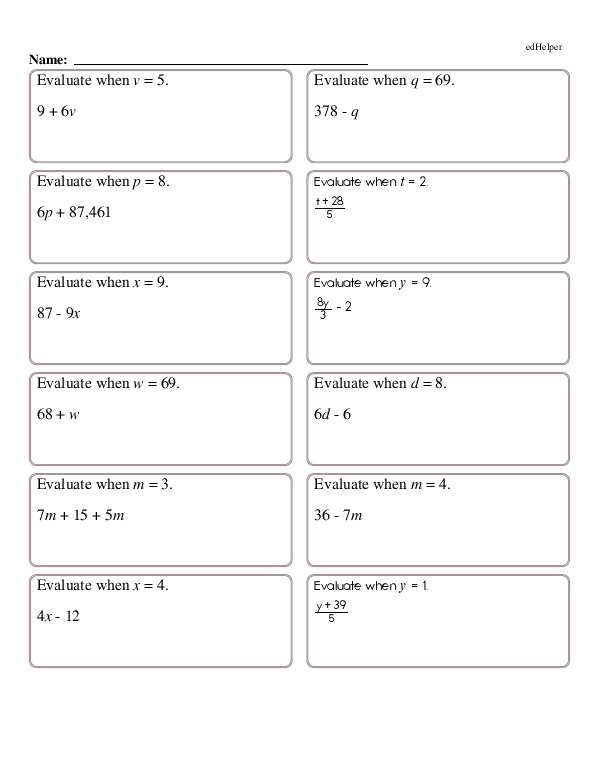 Algebra (Math Chapter Workbook)