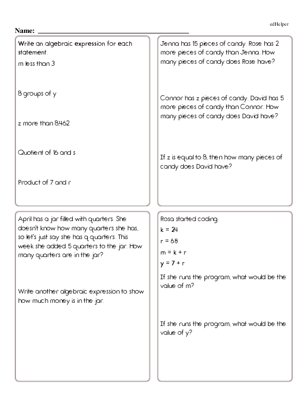 Algebraic Expressions (Math Chapter Workbook)