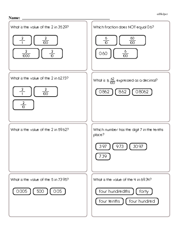 Decimals and the Relationship between Fractions and Decimals (Math ...
