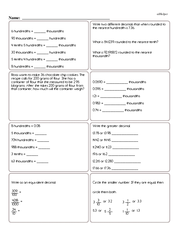 Decimals (Math Chapter Workbook)