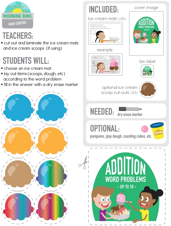 Addition Word Problems: Counting Scoops of Ice Cream Workbook