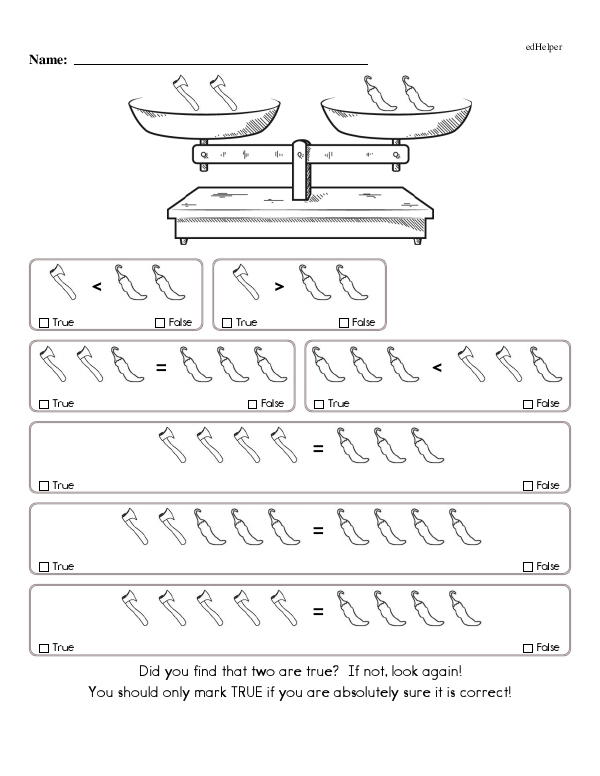Pictures on a Scale: Using True-False Statements in Picture Equations