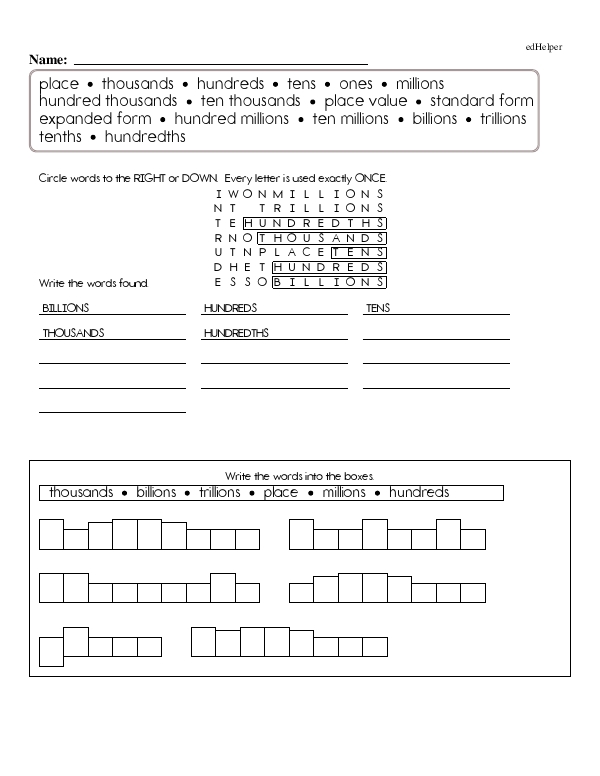 Place Value of Whole Numbers (Math Chapter Workbook)