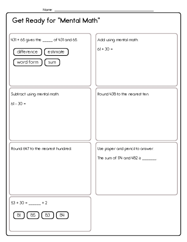 Quick Assessment - Mental Math: Brain-Power Math Fluency