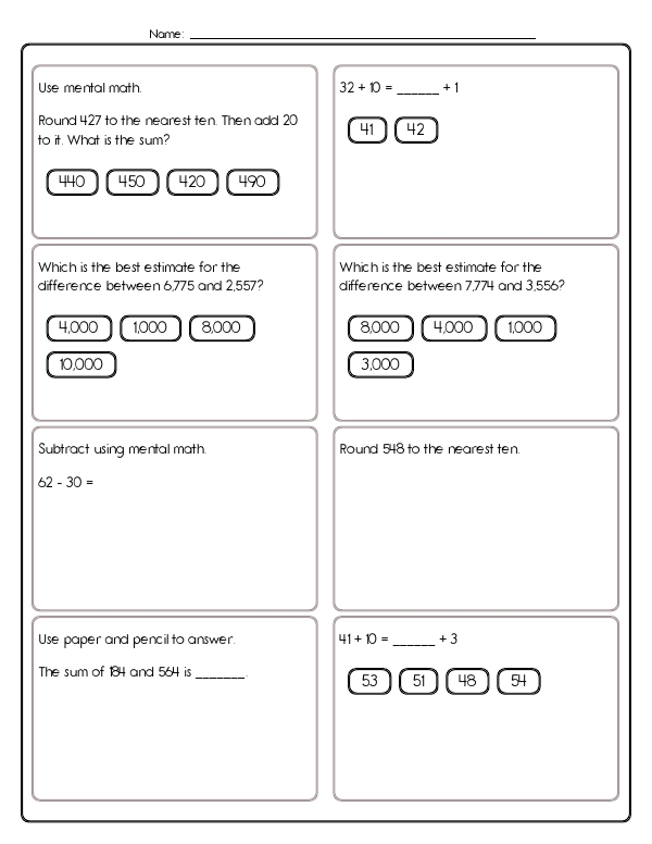 Quick Assessment - Mental Math: Brain-Power Math Fluency