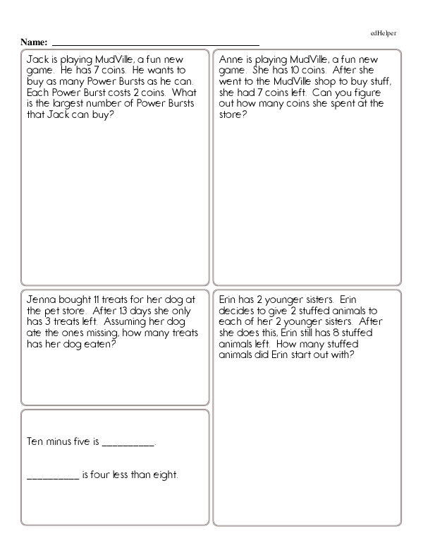 Subtraction Facts to 10 (Math Chapter Workbook)