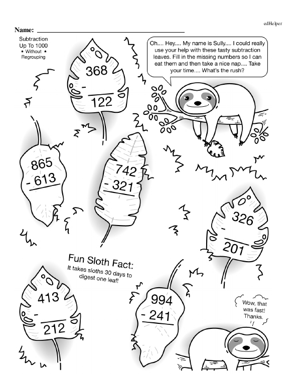 Subtraction up to 1,000 (Math Chapter Workbook)