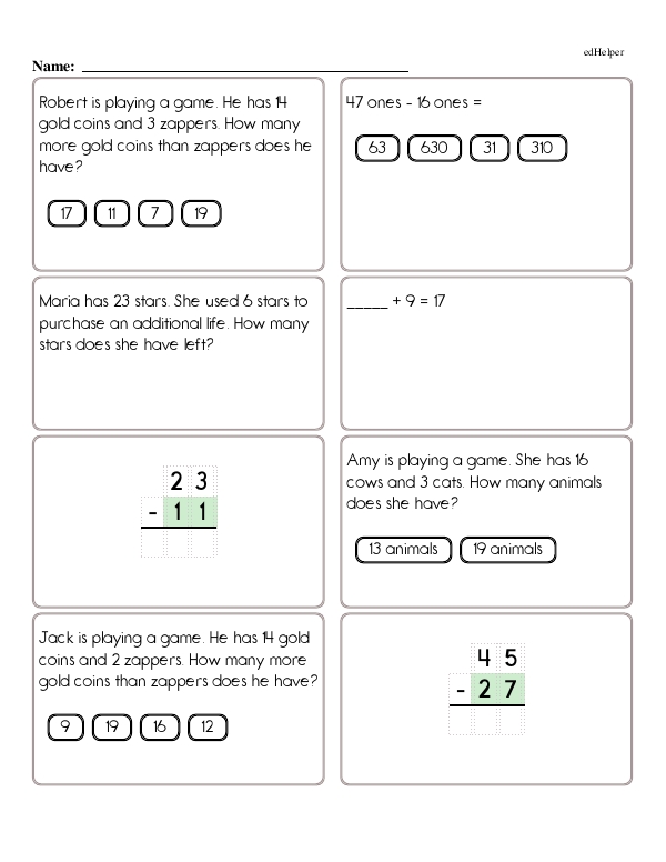 Subtraction up to 1,000 (Math Chapter Workbook)