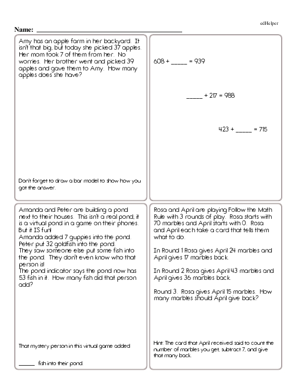 Subtraction up to 1,000 (Math Chapter Workbook)