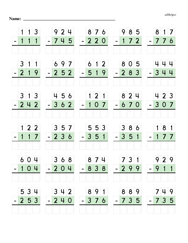 Subtraction up to 1,000 (Math Chapter Workbook)