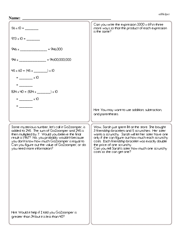 Whole Number Multiplication and Division (Math Chapter Workbook)